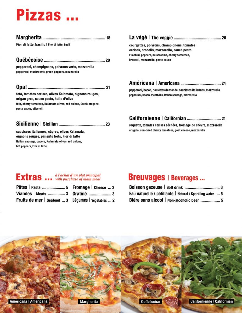 Menu à la carte | Montréal, Laval, Gatineau.