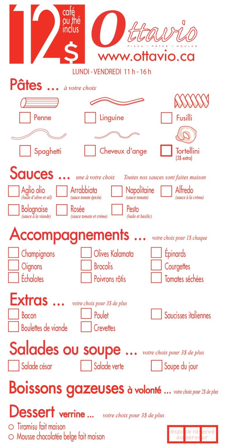 Menu midi | Ottavio | Montréal, Laval, Gatineau.